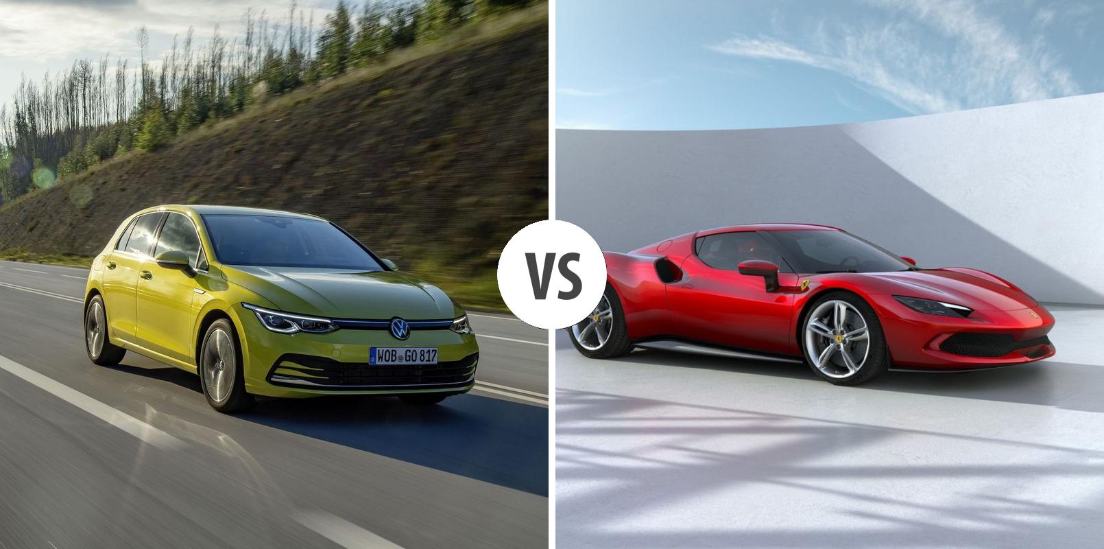 VW Golf vs Ferrari 296 Coupe comparativa - diferencias, precios y datos ...
